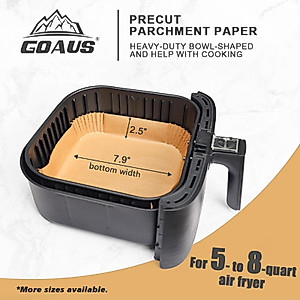 GOAUS Air Fryer 100 Pcs Square Paper Liners Disposable Large for 5 to 8 Qt Basket, 7.9 inch Unbleached Non-stick Oil-proof Parchment Paper