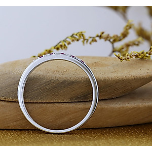 Dazzlingrock Collection 10k Ruby And White Diamond Women Anniversary Wedding Matching Band Stackable Ring, White Gold, Size 6