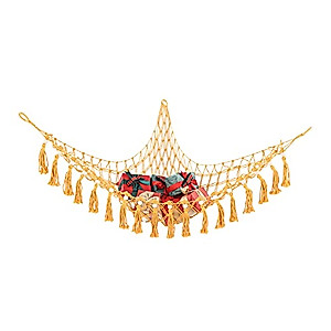 Stuffed Animal Storage Net, Macrame Toy Plush Toy Net Hammock Easy to Install Animals Corner Hanging Stuffed Animal Storage Holder Space Saving Tassel Toys Bedroom Storage Hammock (Autumn Yellow)