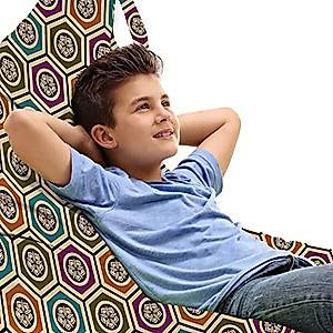 Ambesonne Geometrical Lounger Chair Bag, Japanese Flowers Pattern Inside Colorful Hexagons Shapes in Periodic Design, High Capacity Storage with Handle Container, Lounger Size, Multicolor