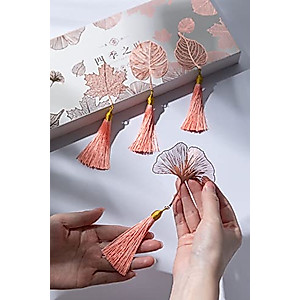 4 Metal Bookmarks with Tassels. Four Different Leaf Shapes, Representing The Four Seasons of Nature, Rose Gold, 2.56Wx2.56L