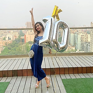 40 Inch Silver 10 Number Balloons Giant Jumbo Huge 10 Foil Mylar Helium Number Digital Balloons Silver Birthday Mylar Digital Balloons 10th Birthday Anniversary Events Party Decorations Supplies