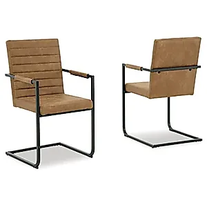 Signature Design by Ashley Strumford Modern Faux Leather Dining Upholstered Arm Chair, Set of 2, Light Brown & Black