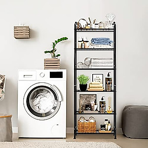 6 Tier Kitchen Shelf Organizer Bakers Rack with Storage, Upgrade Metal Standing Shelf Bookshelf Shelving Unit, Heavy Duty Pantry Shelves for Outdoor Indoor Bathroom Laundry Garage Living Room(Black)…