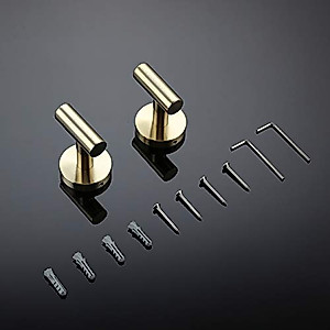 Miyili Brushed Gold Towel Hook SUS 304 Stainless Steel Coat/Robe Clothes Hook for Bath Kitchen Garage Wall Mounted 2 Pack, B01G2
