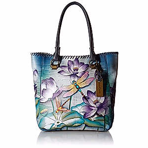 Anuschka Women’s Leather Large Tote-Hand Painted Exterior, Tranquil Pond,One Size