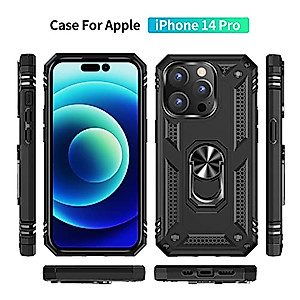 Phone Cases Designed for iPhone 14 Pro Case with Screen Protector Ring Stand Magnetic Kickstand ip14 i14 i x14 Fourteen 14S Pro 14Pro Pro14 Phone Case Cover Black