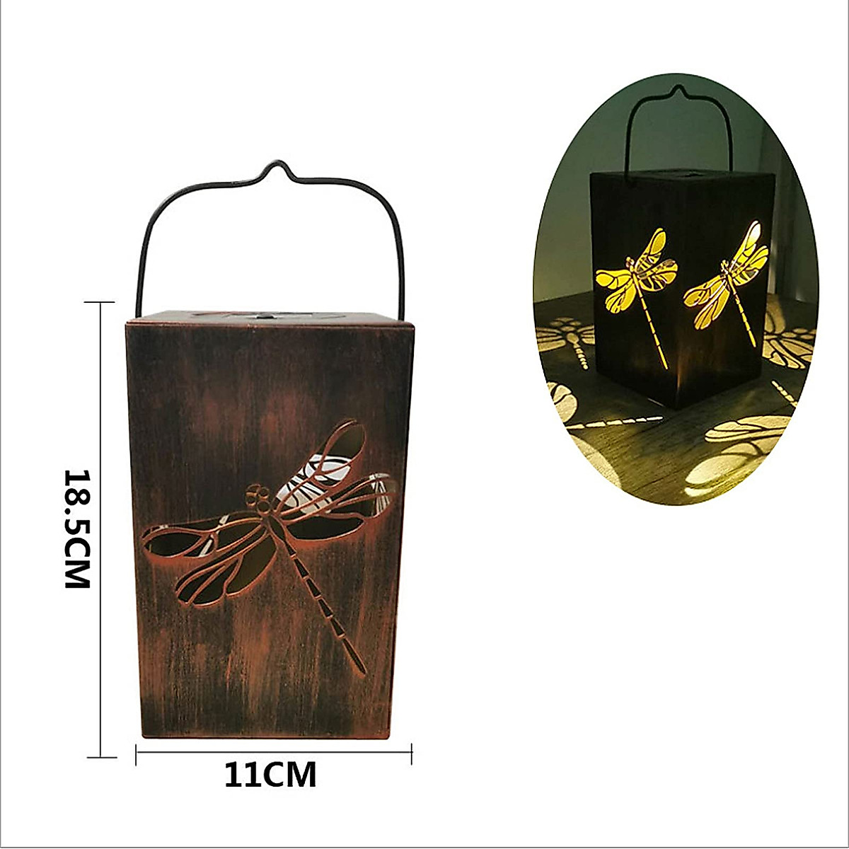 2 Pack Solar Lantern, Outdoor Hollow Dragonfly Hanging Lamp Garden Iron Lawn Projection Lamp, Waterproof Led Flashing Flameless Candlestick Task Lamp, Used for Porch Courtyard Lawn Passage