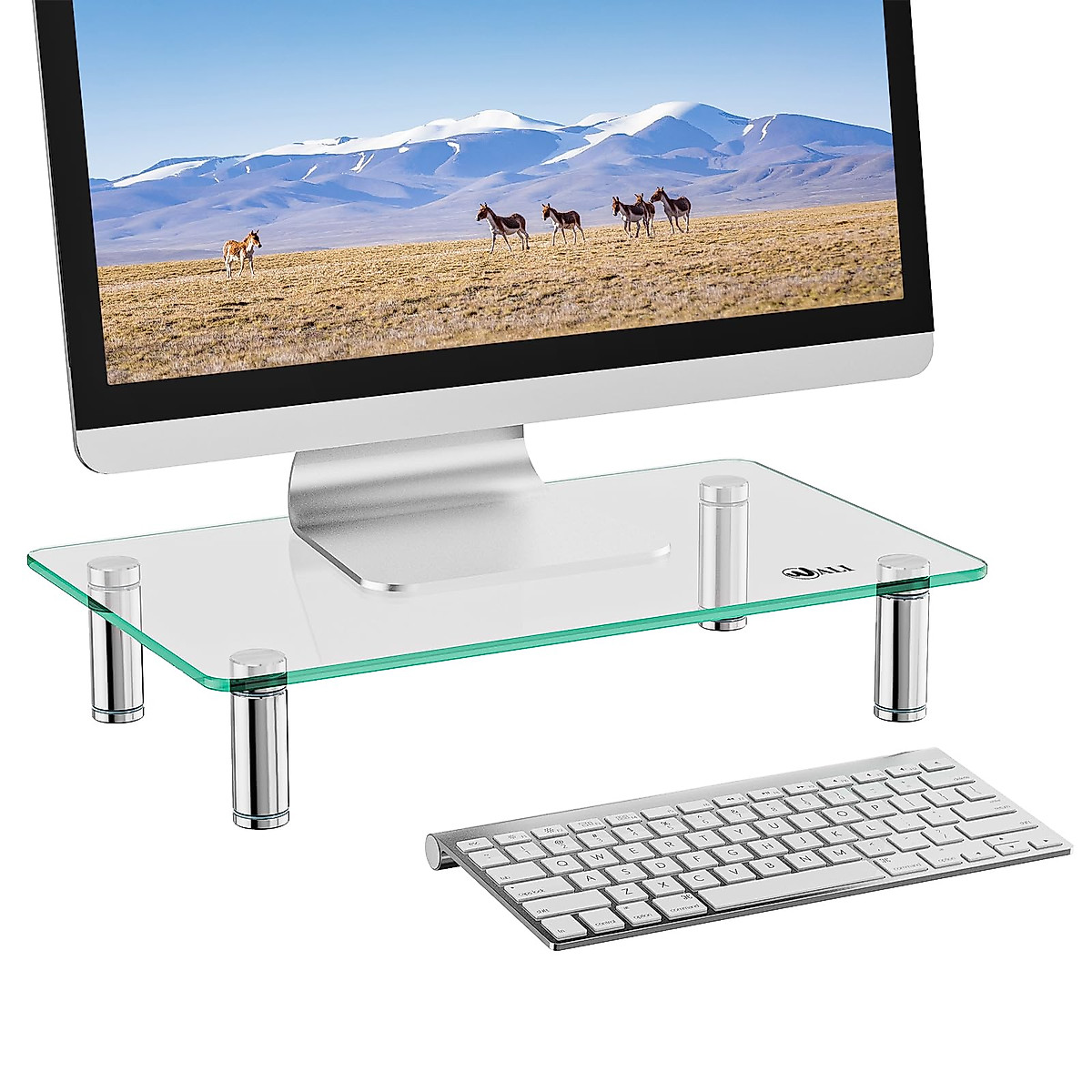 WALI Rectangular Tempered Glass Monitor Riser Desktop Stand Height Adjustable Table Top for Flat Screen LCD LED TV, Laptop, Notebook, Display (GTT001), 16 X 10 inch, Clear