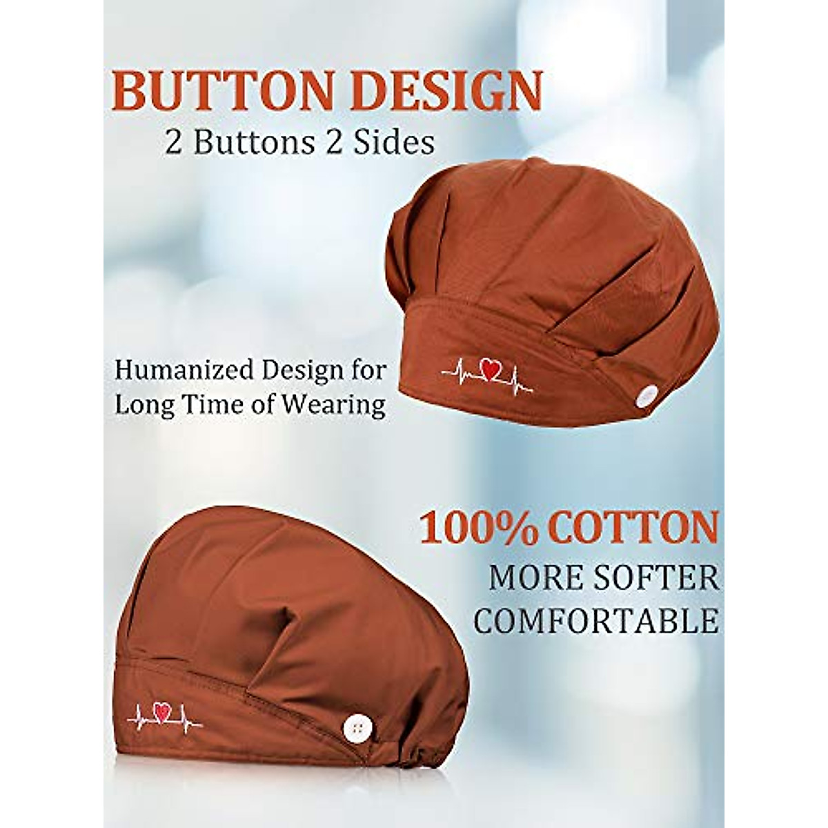 6 Pieces Bouffant Cap with Buttons Adjustable Elastic Head Wrap Covers with Sweatband for Women Men, One Size (Fresh Colors)