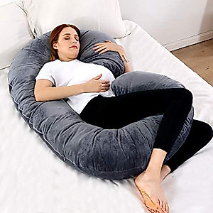 CDEN Pregnancy Pillow, C Shaped Full Body Pillow 52", Maternity Pillow Support for Back, Legs, Neck, HIPS for Pregnant Women with Removable Washable Velvet Cover(Black)