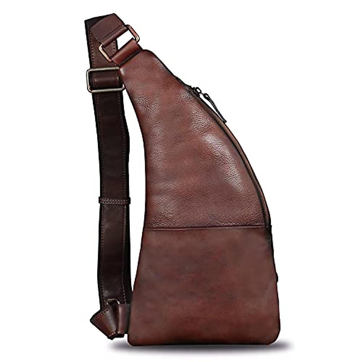 Genuine Leather Sling Bag for Men Vintage Handmade Crossbody Daypack Hiking Backpack Retro Crossbody Shoulder Bag (LightCoffee)