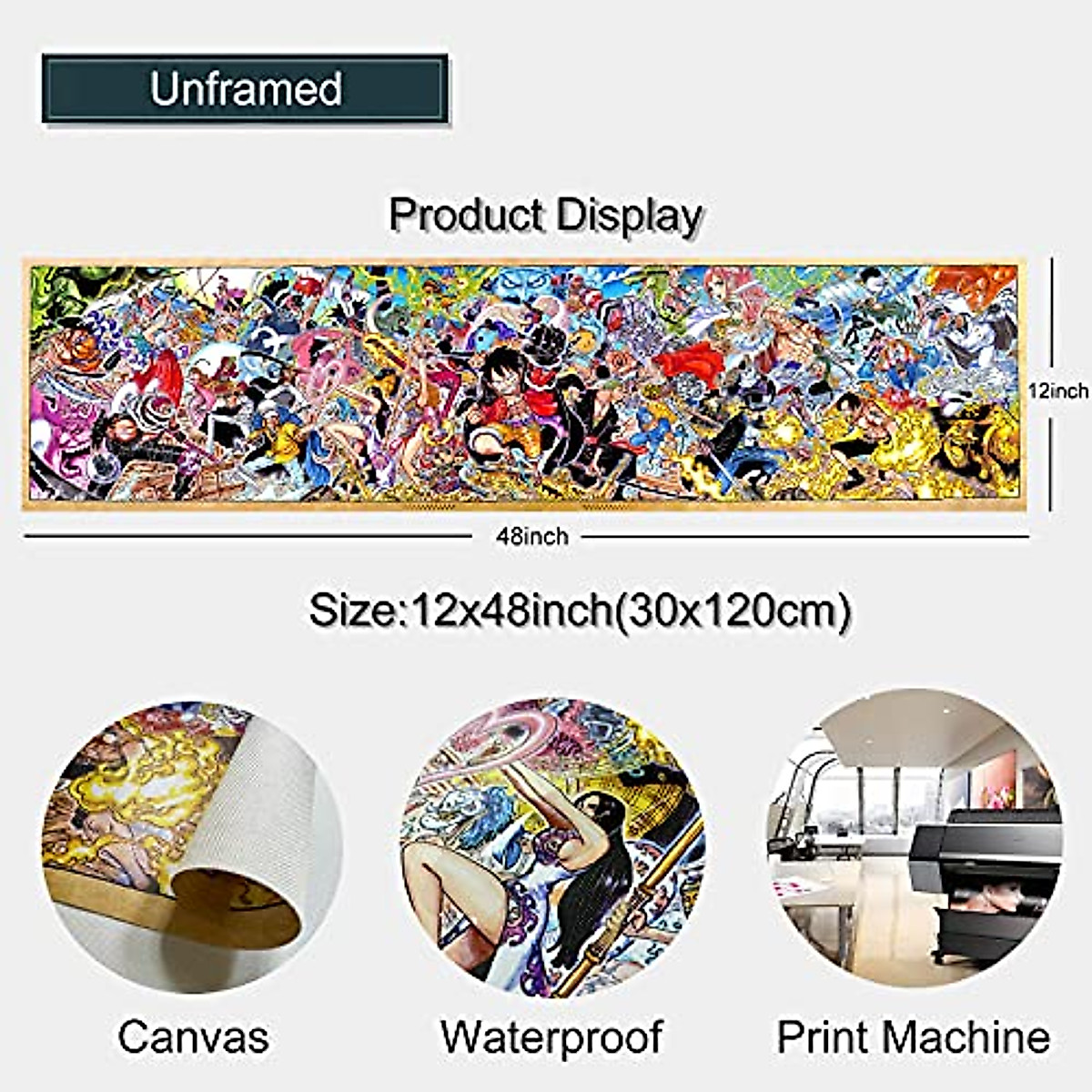 PINKNORDIC Anime WT100 Poster The Straw Hat Pirates Zoro ACE Canvas Wall Art for Living Room Decor Boy Gift (Unframed, 12x48inch)