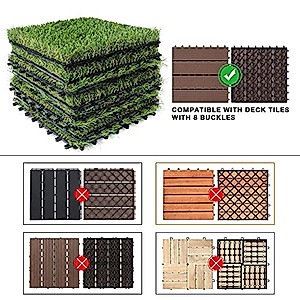 XLX TURF Artificial Grass Tiles Interlocking Turf Deck Set 9 Pack - 12"x12" Synthetic Fake Grass Self-draining Mat Flooring Decor Pad for Dog Pet Indoor Outdoor