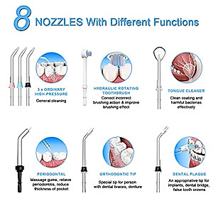 Water Flosser for Teeth Cleaning, Professional Water Dental Flosser Oral Irrigator with 10 Pressure Levels and 8 Jet Tips, 600ML Waterproof Electric Power Dental Flossers for Braces, Black