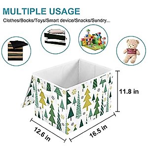 CaTaKu Christmas Tree Geen Storage Bins with Lids and Handles, Fabric Large Storage Container Cube Basket with Lid Decorative Storage Boxes for Organizing Clothes