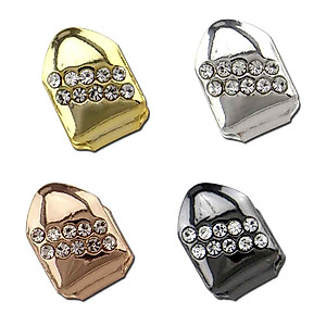 Psivika 2PC Gold Plated Diamond Single Grillz Cap for Your Teeth Grillz Men Women Hip Hop Jewelry Gift (Gold)