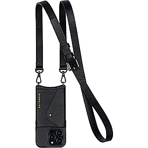 Bandolier Hailey Crossbody Phone Case and Wallet - Black Leather with Pewter Detail - Compatible with iPhone 14 Pro Max
