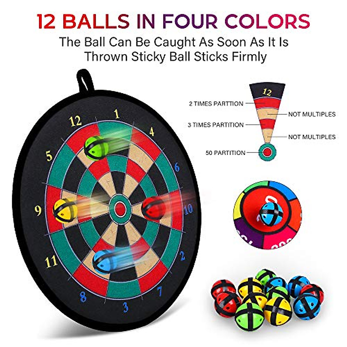 Dart Board for Kids, Kids Double-Sided Dart Board with 12 Sticky Balls, Indoor Outdoor Safe Darts Board Set Party Favor Games and Classic Toys Gifts for 5 6 7 8 9 10 11 12 Year Old boy Kids and Adult