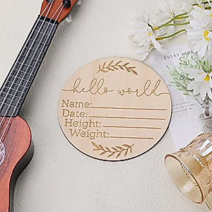 AIEX Wooden Baby Announcement Sign, 5.9 Inch Round New Baby Sign Birth Announcement Sign, Baby Name Sign Hello World Newborn Welcome Sign for Hospital Photo Prop Baby Shower Nursery Gift