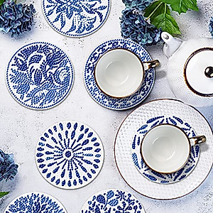 8 PCS Diamond Art Coasters Blue Watercolor Diamond Painting Coasters Kits with Holder Indigo Blue DIY Diamond Art Coasters,Diamond Painting Kits for Beginners Adults Kids Diamond Art Crafts Supplies