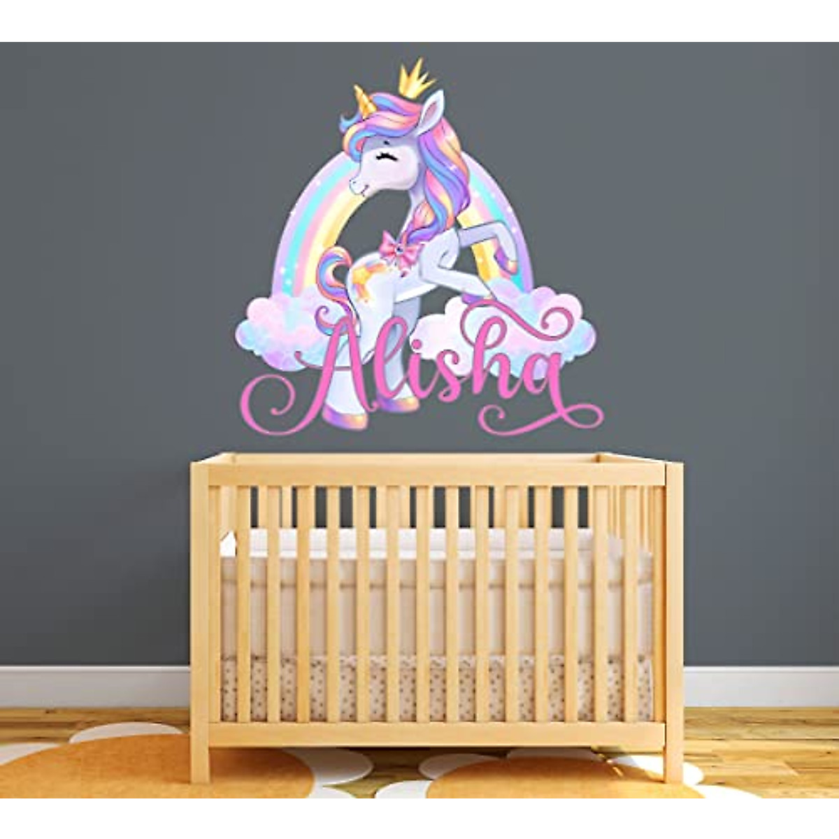 Unicorn Wall Decal - Custom Name Wall Decals - Magic Rainbow Wall Art Sticker - Nursery Wall Decor - Personalized Mural Kids Girls Bedroom