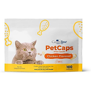 Capsuline Size 3 Empty Chicken Flavored PetCaps for Cats of All Life Stages - 100 Count - Empty Pill Capsules to Hide Medicine Taste and Scent