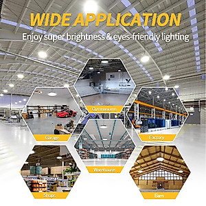 Elaruslux 200W 4 Pack UFO LED High Bay Light with Diffuser 28,000lm 5000K LED High Bay Lights AC110-277V 5' Cable with Plug Waterproof UFO Lights for Garage Shop Gym Factory