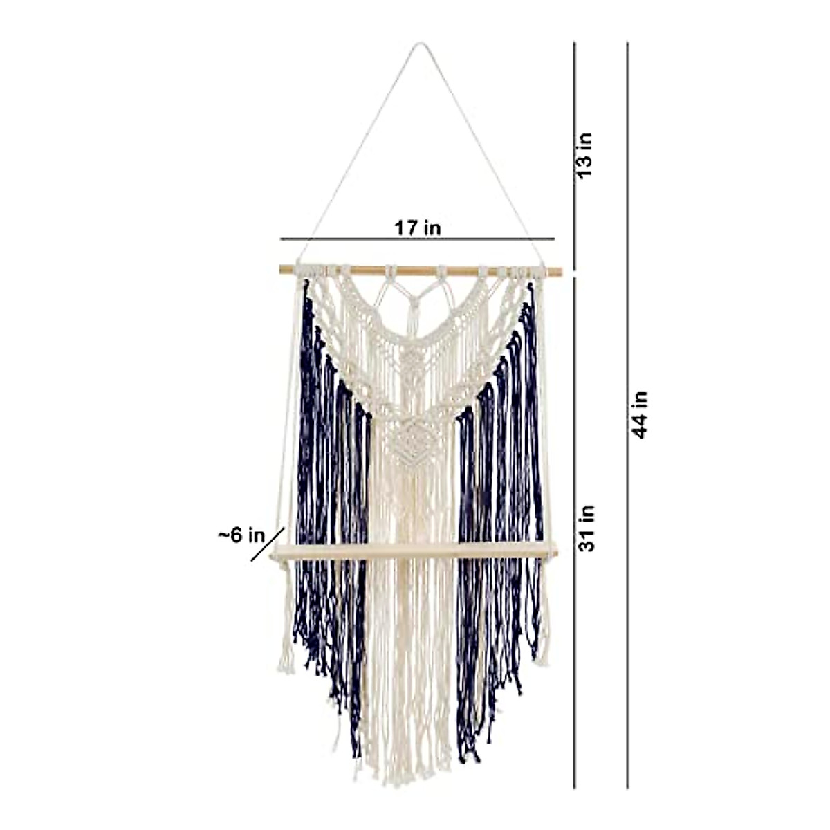 PlanterSam Macrame Wall Hanging with Removable Shelf - 100% Cotton Hanger for Indoor Plants - Aesthetic Room Decor and Hardware Included (Navy Blue)
