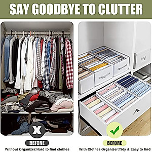 TOOVREN Jeans Organizer for Closet Extra Large 7 Grids, Upgraded Wardrobe Clothes Organizer with Handle, Sturdy Foldable Clothes Storage Box for Adults Jeans Pants, Sweaters (Built-In PP Board),3 Pack