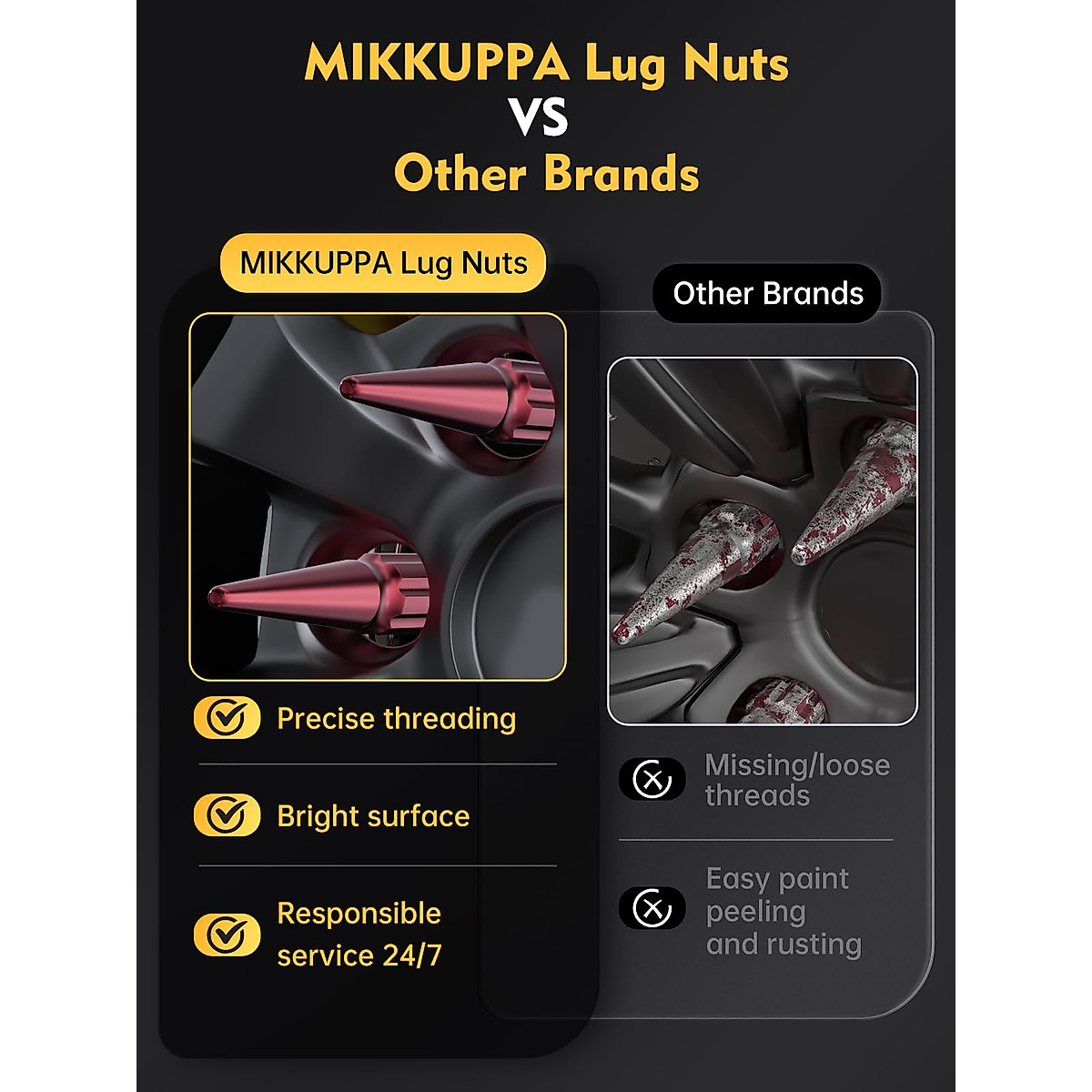 MIKKUPPA 1/2-20 Wheel Spike Lug Nuts, 20pcs Red Spike Lug Nuts 1/2x20 Solid 4.4" Tall Acorn Lug Nut with 1 Socket Key Replacement for Jeep Wrangler Cherokee Liberty