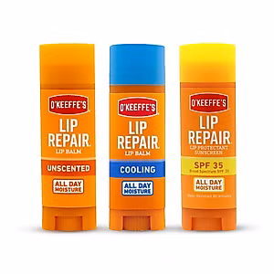 O'Keeffe's Lip Repair Lip Balm for Dry, Cracked Lips, Stick, (Pack of 3: 1 Cooling + 1 Unscented + 1 SPF)