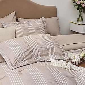 Bedsure Twin Bed in A Bag - Twin Comforter Sets 6 Piece Stripes Seersucker Bedding Set, Soft Lightweight Down Alternative Comforter Twin Bed Set(Khaki 68x88 inch)