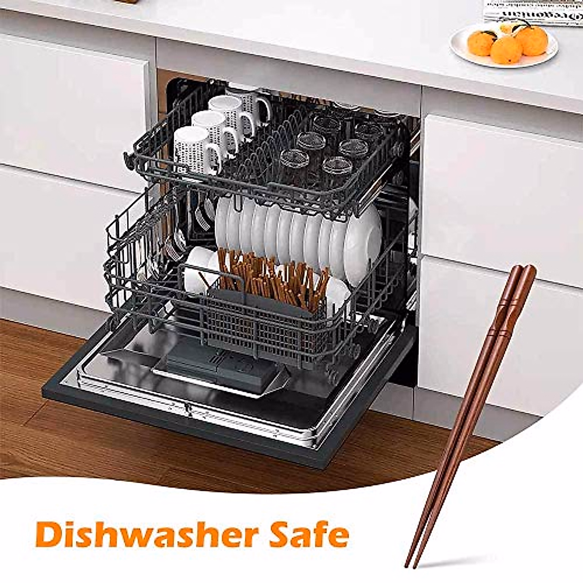 MFJUNS 5-Pairs Reusable Japanese Chopsticks, Non-slip Design Natural Wood Chopsticks, Lightweight and Easy to Use, Chopsticks Suitable for Beginners, 8.8 Inch/22.5cm Gift Set