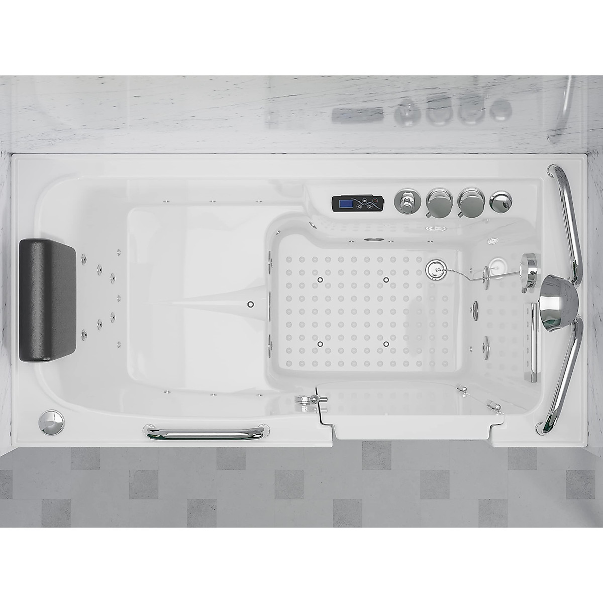ANZZI Walk In Tub 53" x 27'' Right Drain Fully Loaded Tub, Air Jets & Whirlpool Massage Jets Hot Tub, Quick Fill, 6 Setting Handheld Shower Sprayer, Aromatherapy, Bath Pillow, LED Light - 2753FLWR