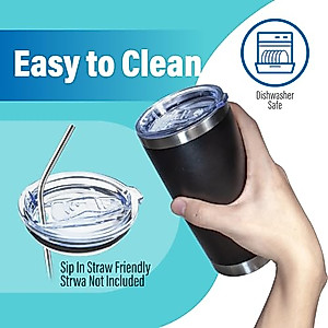 20 oz Tumblers, Stainless Steel Travel Coffee Mug with Lid, Double Wall Vacuum Insulated Coffee Tumbler, Durable Powder Coated Coffee Cup for Hot and Cold Drinks 1 Pack, Black