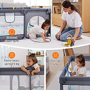 Baby Playpen, Baby Fence with Gates, Playpen for Babies and Toddlers, Playards with Pull-up Rings, Visible Mesh, Safe Anti-Fall Sturdy Baby Play Area, Waterproof Oxford Cloth 50x50"