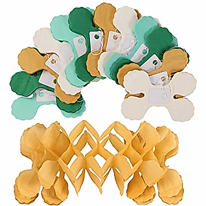 Sage-Green Ivory-Gold Party-Decorations Streamers Garland - 12pcs 4-Leaf Clover Paper Streamer Wedding Bridal Shower Bachelorette Engagement Paper Flowers Banners Safari Jungle Decor Ouruola