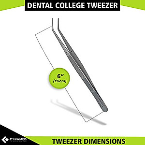 Cynamed Premium Dental College Tweezer Tools-Stainless Steel with Curved Serrated Tip Multipurpose Forceps for Oral Care Denture Teeth Cleaning (1)
