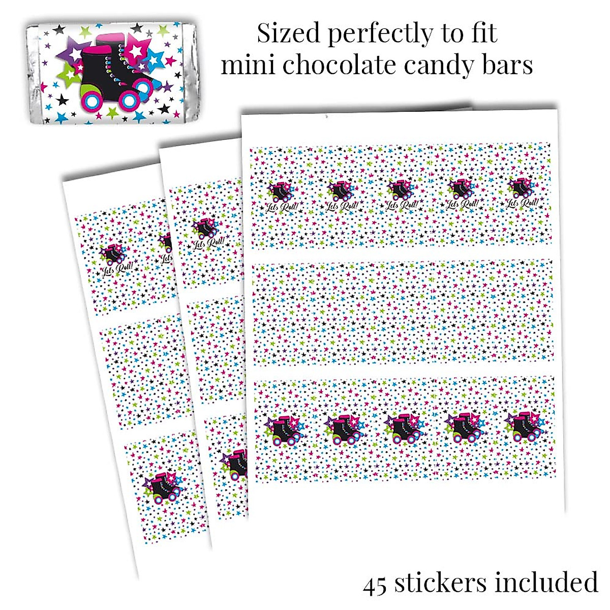 Let's Roll Star Roller Skating Birthday Party Sticker Bundle Kit - 429 Pieces!!! Includes 60 2" Circle Stickers for Favors & Bags, 45 Mini Candy Wrappers, & 324 Round Kiss Stickers by Amanda Creation