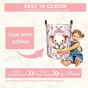 Custom Elephant Laundry Baskets,Personalized Elephant Gifts,Customize Baby Name Laundry Hamper for Kids Boys Girls Adults,Collapsible Clothes Storage Organizer,One Size
