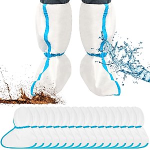 20 Pieces/ 10 Pairs Disposable Boot and Shoe Covers Plastic Long Boot Covers Waterproof Rain Shoe Covers for Men and Women, White