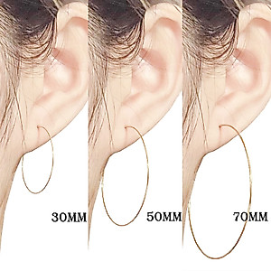 Multipack Dainty Large Thin Gold Hoop Earrings for Women Hypoallergenic Earrings Lightweight 30mm 50mm 60mm 70mm Gold/Silver/Rose Gold Hoop Earrings (3 Pairs-50mm)