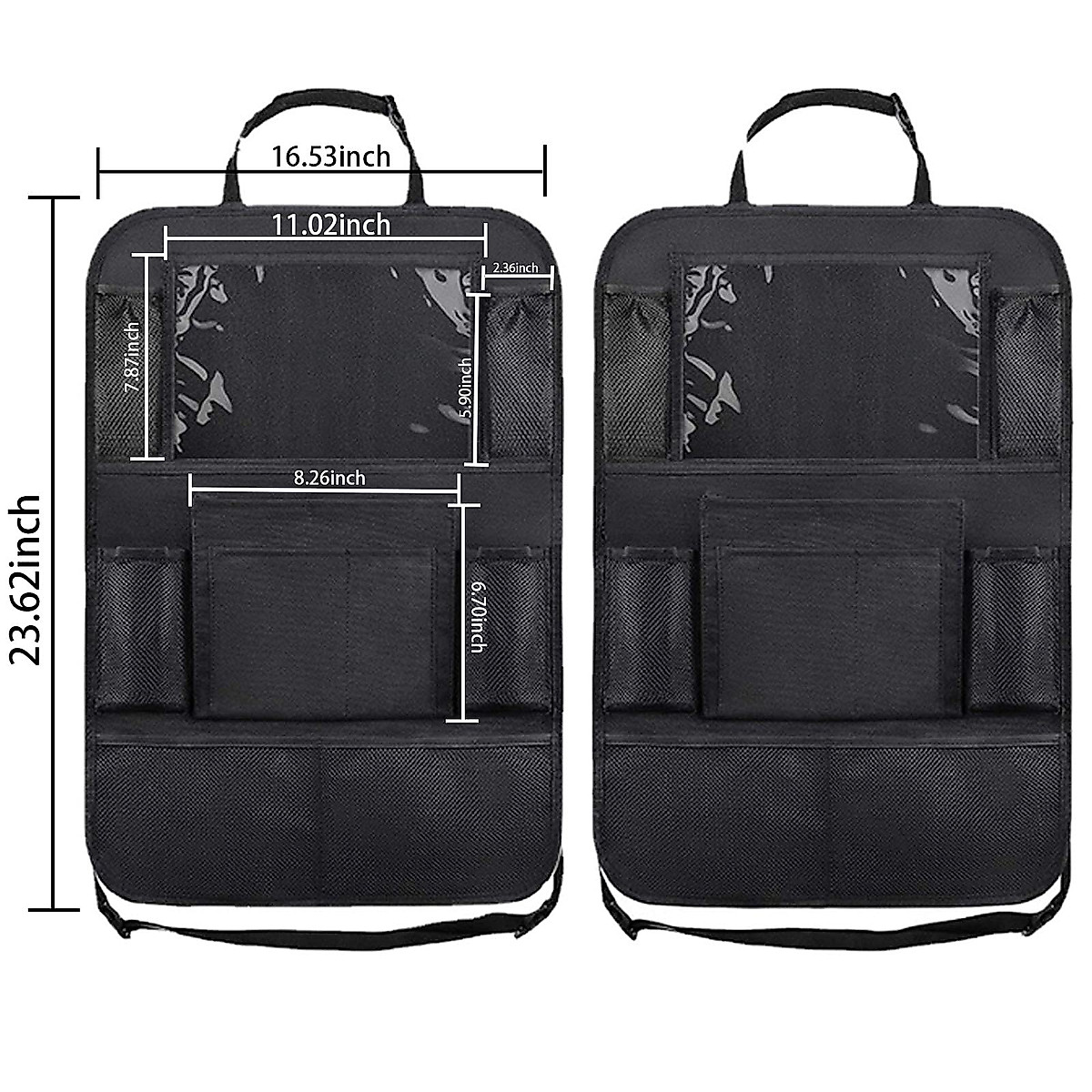 SZcomell Backseat Organizer 2 Pack 9 Storage Pockets and a Touch Screen Tablet Holder, Car Seat Back Organizer and Storage for Kids Toy iPad Bottle Snacks Books