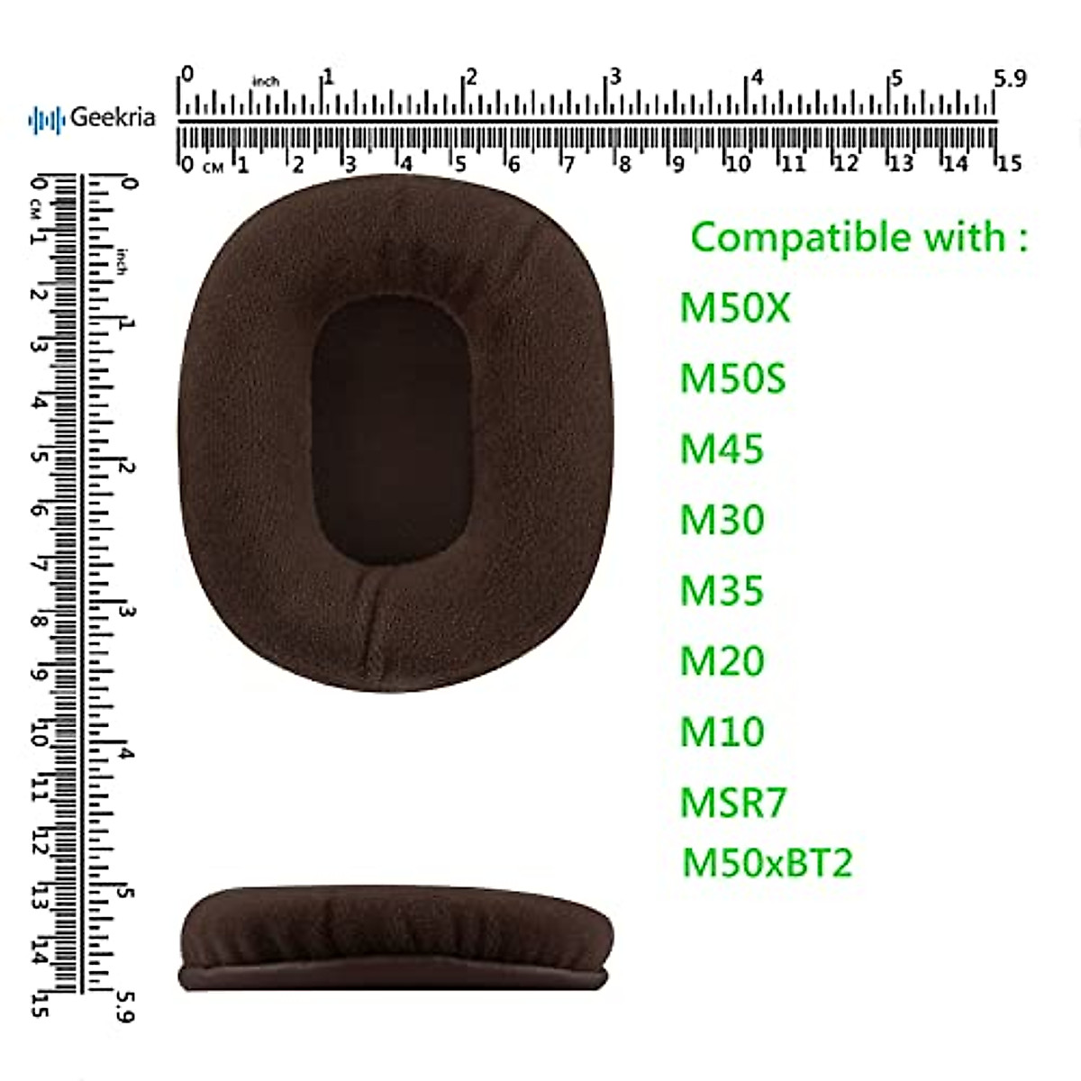 Geekria Comfort Velour Replacement Ear Pads for Audio Technica ATH M50X, M50XBT, M50xBT2, M60X, M45, M35, M30, M20, ATH-MSR7 Headphones Ear Cushions, Headset Earpads, Ear Cups Repair Parts (Brown)