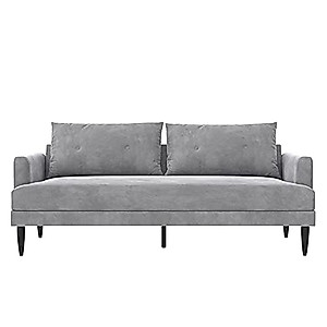 Novogratz Bailey Pillowback Sofa, Mid-Century Modern Vintage Living Room Furniture, Light Gray Velvet