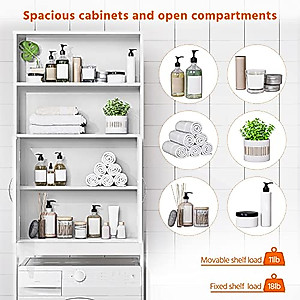 Yaheetech Over The Toilet Storage, Taller Bathroom Organizer Space-Saving Storage Cabinet with Adjustable Shelves and Double Doors, 77 in H, White