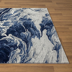 LUXE WEAVERS Marble Abstract Clouds Area Rug,Blue,5'X7'