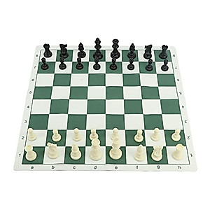 DAUERHAFT International Chess Set, 32Pcs Chess Pieces Portable PU Leather Chessboard Chess Set with Storage Bag, Non Slip Bottom Board Game Set, for Outdoor Camping