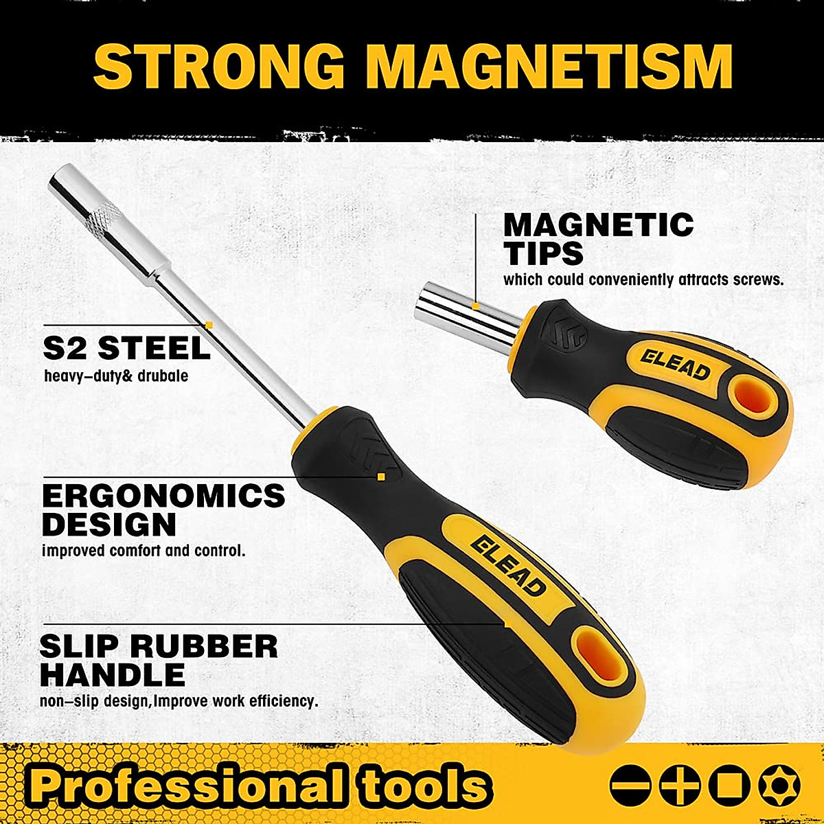 26-Piece Magnetic Screwdriver & Bit Set - Strong Magnetic Bit Holder and Screwdriver Bits, Durable & Versatile, Ergonomic Cushion Grip 95mm & 210mm Handles, Torx, Square, Phillips, Slotted Bits